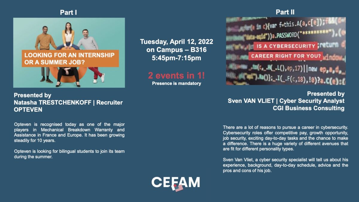 Internship & career opportunities: 2 events in one! - CEFAM